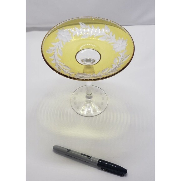 Unknown | Dining | 90s Era Yellow And Clear Glass Compote Swag Basket ...